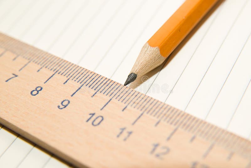 Notepads, Pencil and Wooden Ruler on the Old Tissue Stock Photo - Image ...