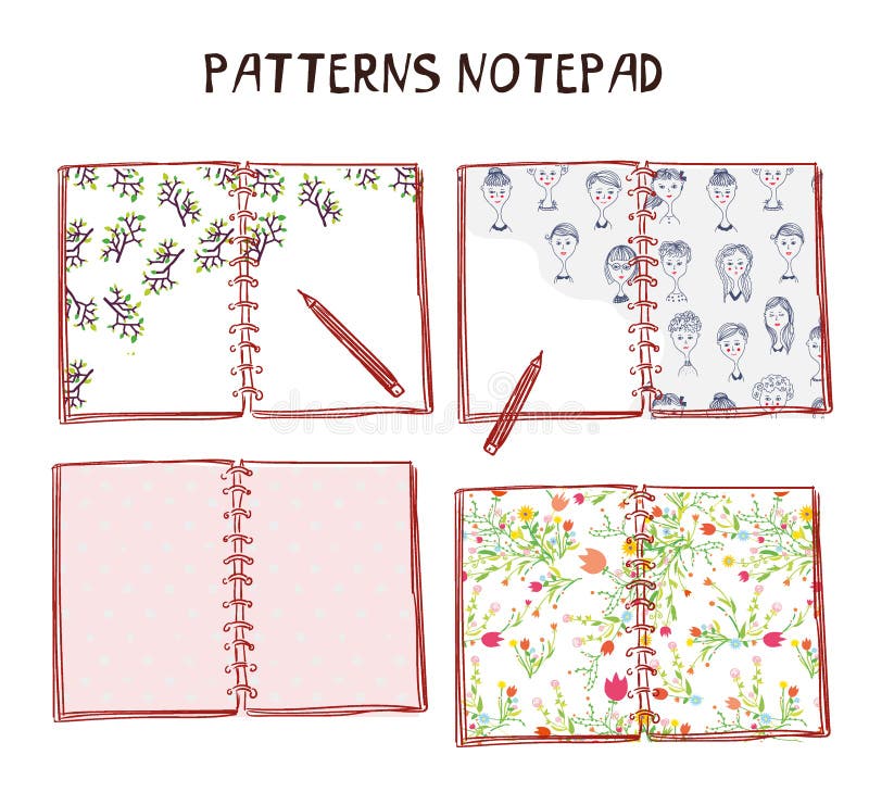 Notepads Set with Patterns for Girls. Vector Illustration Stock Vector ...