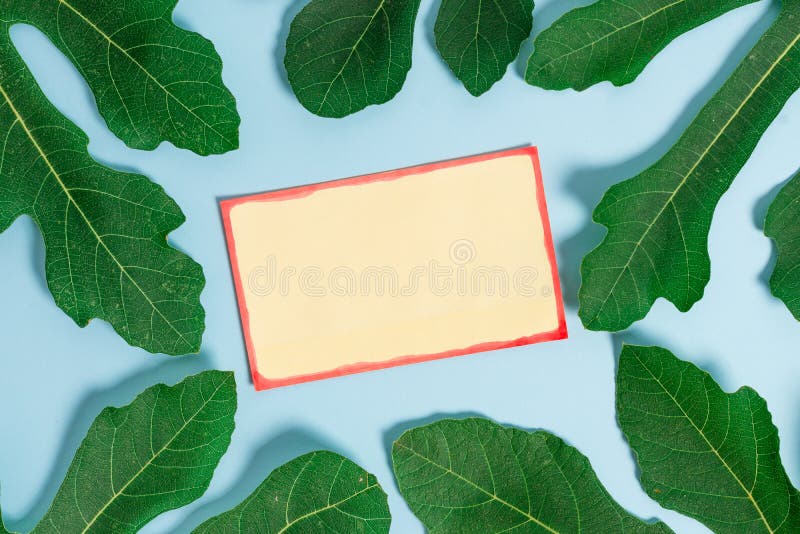Notepaper Placed Above Plain Table between Green Leaves. Leafage ...