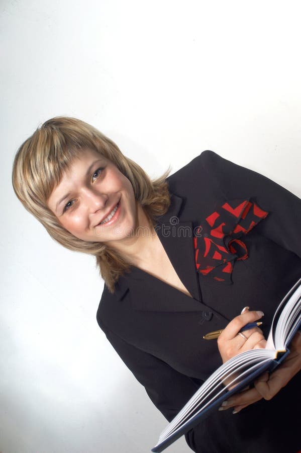 Girl in red suit stock image. Image of person, woman, smile - 4352349