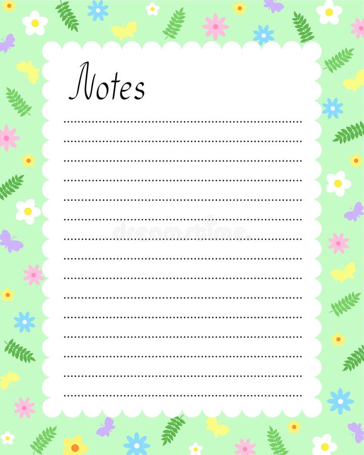 Notes Blank Page Template with Floral Decoration Watercolor ...