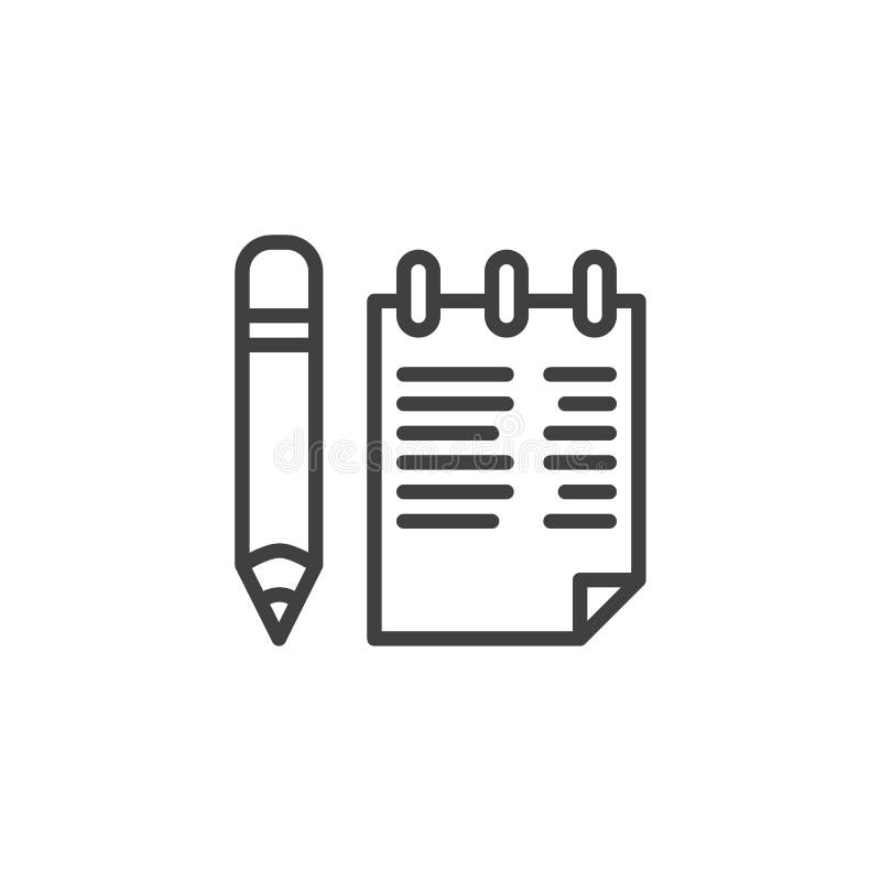 Notes Book and Pen Line Icon Stock Vector - Illustration of icon ...
