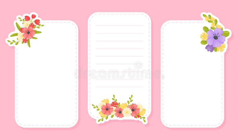 Notes with Bunch of Flowers and Empty White Space Vector Template Stock ...