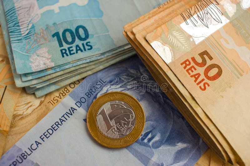 Notes and Coins of Brazil stock image. Image of fortune - 73139731