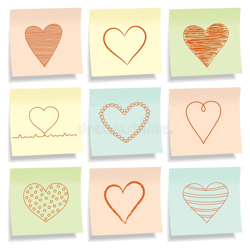 Notes Collantes Avec Des Coeurs. Illustration de Vecteur - Illustration ...