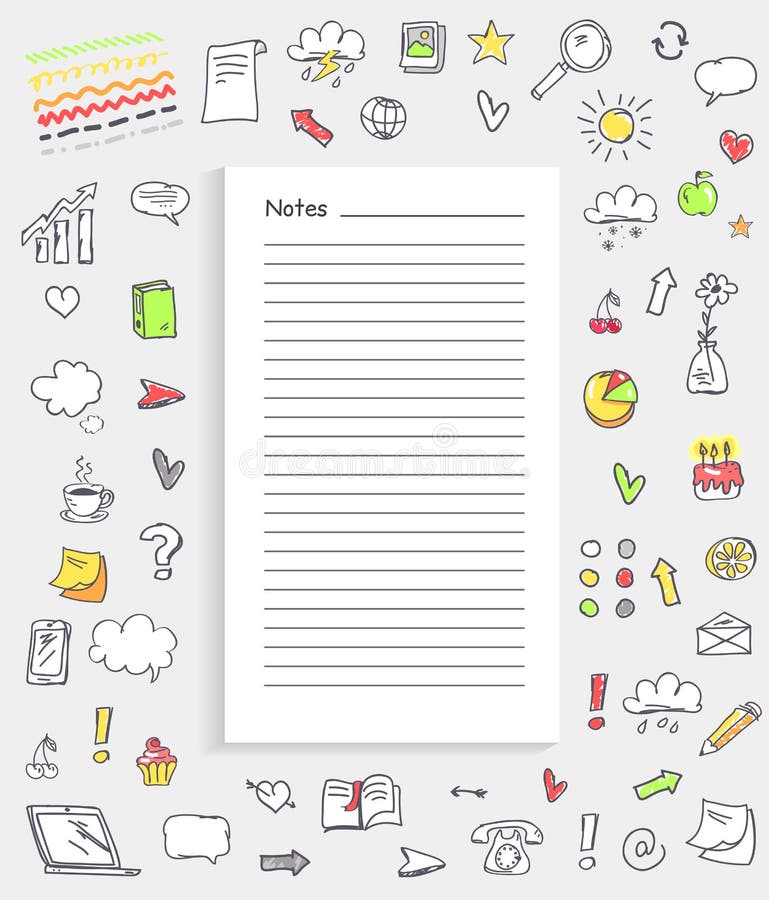 Notes and Collection of Icons Vector Illustration Stock Vector ...