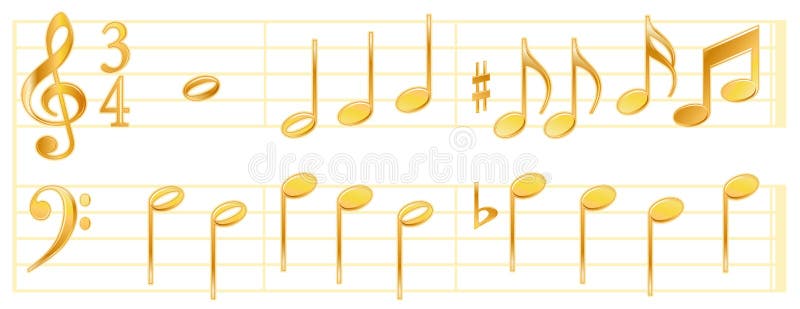 Notes D'or De Musique (jpg+eps) Illustration de Vecteur - Illustration ...