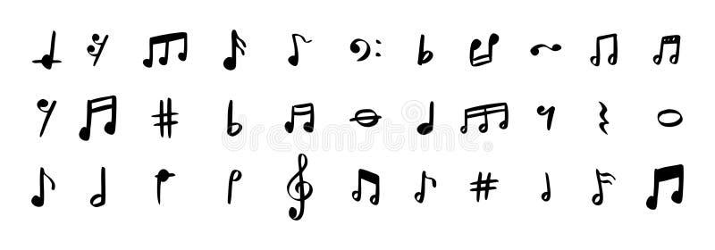 Notes Doodle Set Hand Drawn with a Black Pen. Sketch Music Drawing Note ...
