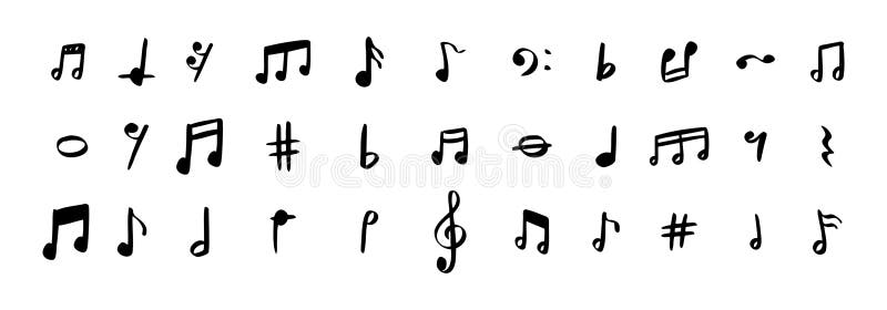 Notes Doodle Set Hand Drawn with a Black Pen. Sketch Music Drawing Note ...