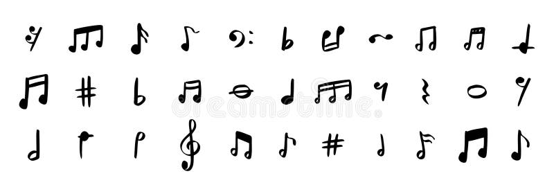 Notes Doodle Set Hand Drawn with a Black Pen. Sketch Music Drawing Note ...