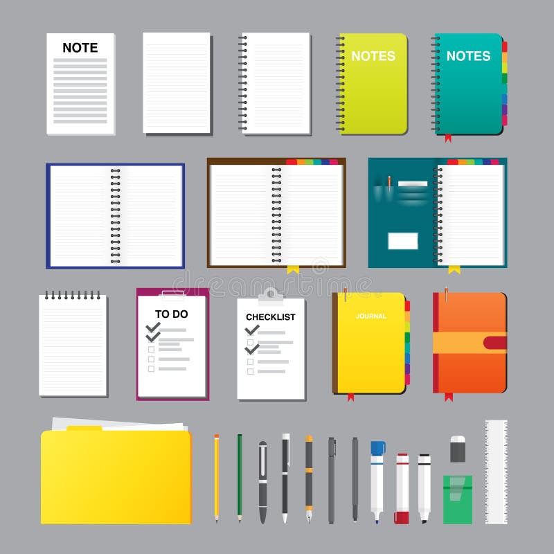 Notes Flat Design Elements stock illustration. Illustration of ...