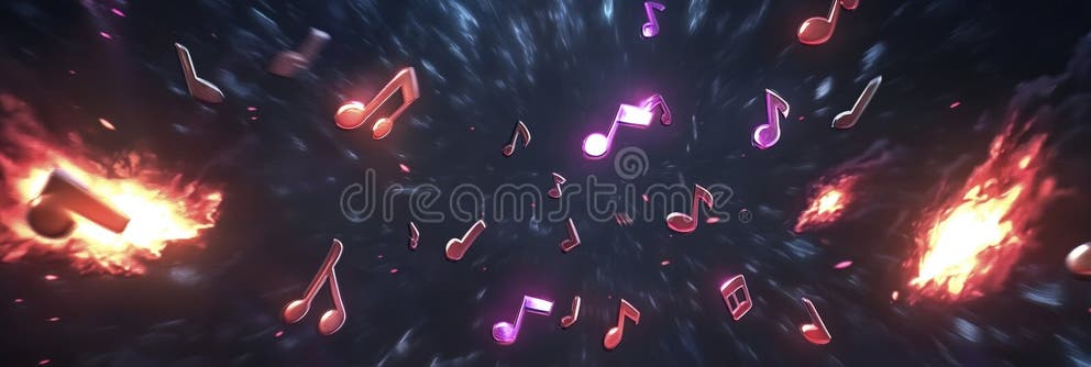 Notes Float in Cosmic Scene Ignited by Bursts of Fire Stock ...