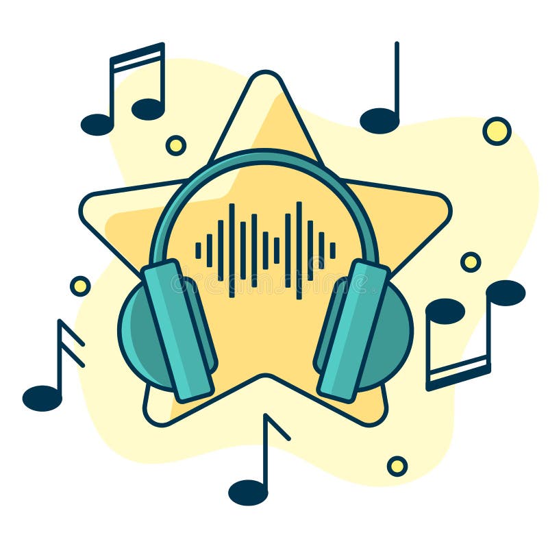 Notes Flow from Headphones. Concept of Music Playing Stock Illustration ...