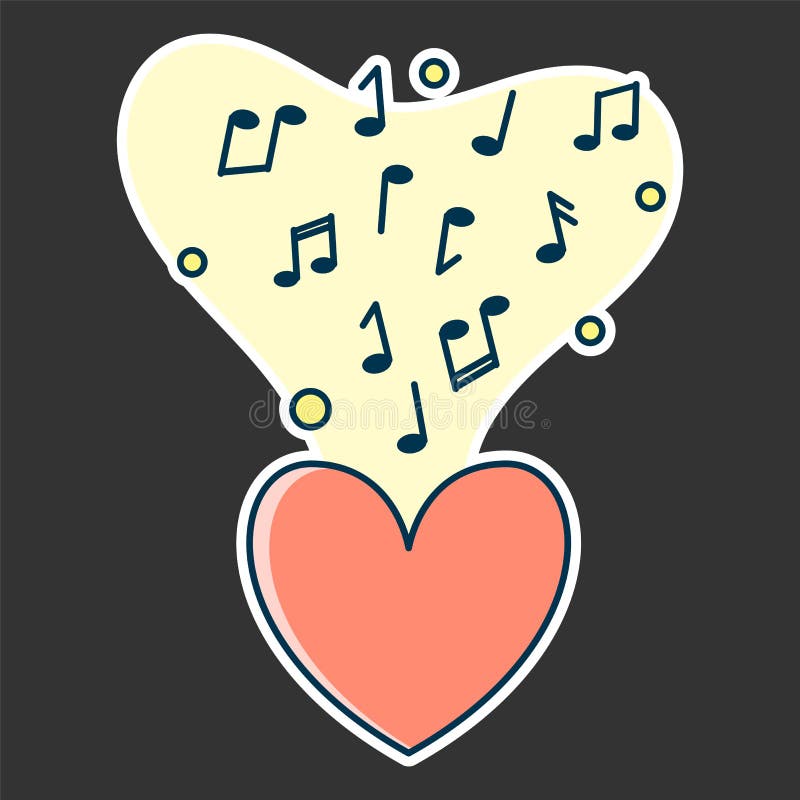 Notes Flow from Red Heart. Concept of Music Playing Stock Illustration ...
