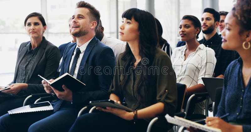 Notes, Group and Business People at Seminar with Attention for ...