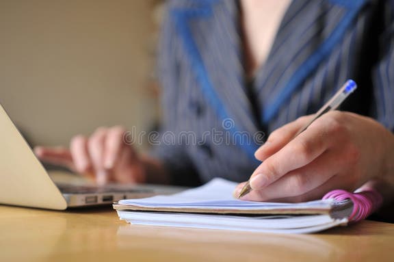 Notes and laptop stock image. Image of desk, female, young - 26003635