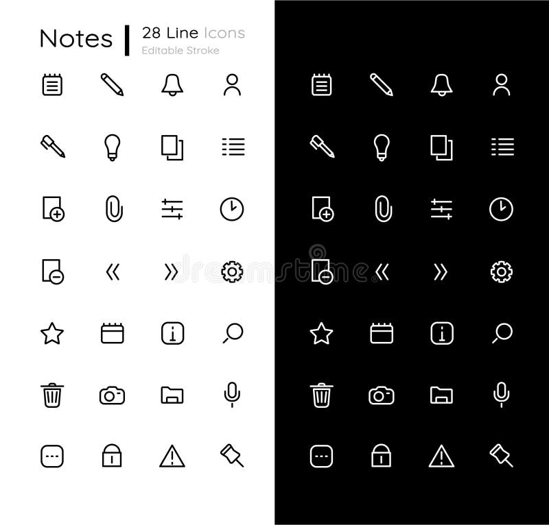 Notes Linear Icons Set for Dark and Light Mode Stock Vector ...
