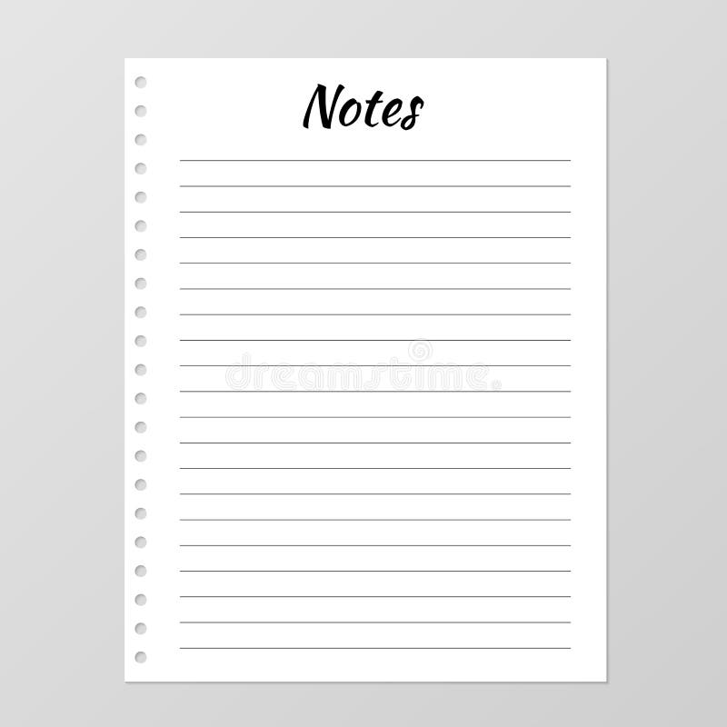Notes List Template. daily Planner Page. Lined Paper Sheet. Blank White ...