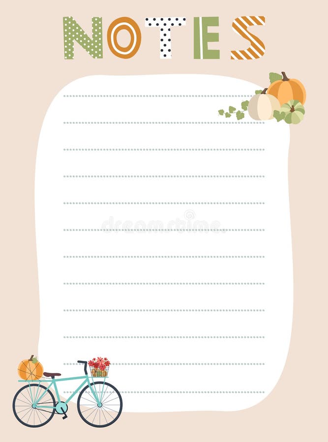 Notes List Template. Vector Illustration with Autumn Elements for ...