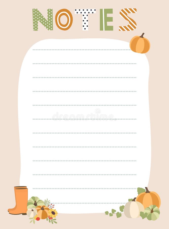Notes List Template. Vector Illustration with Autumn Elements for ...