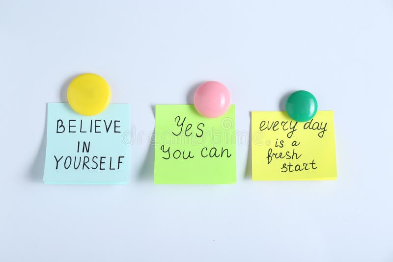 Notes with Motivational Quotes on White Background, Flat Lay Stock ...