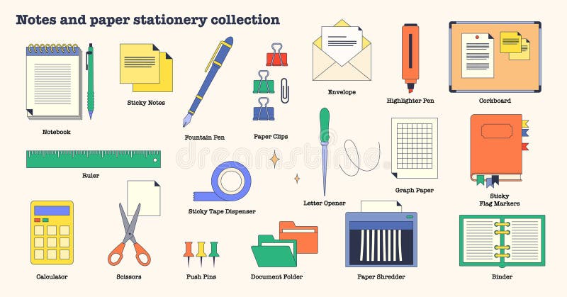 Notes and Office Paper Stationery Elements in Neubrutalism Collection ...