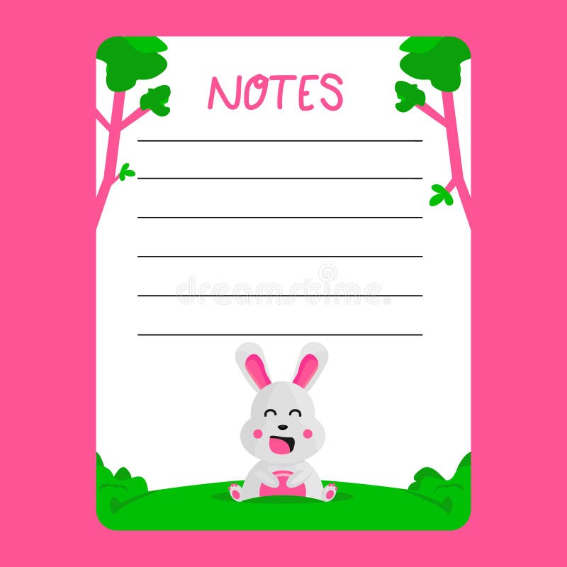 Notes Paper with Cute Bunny Design Stock Vector - Illustration of ...