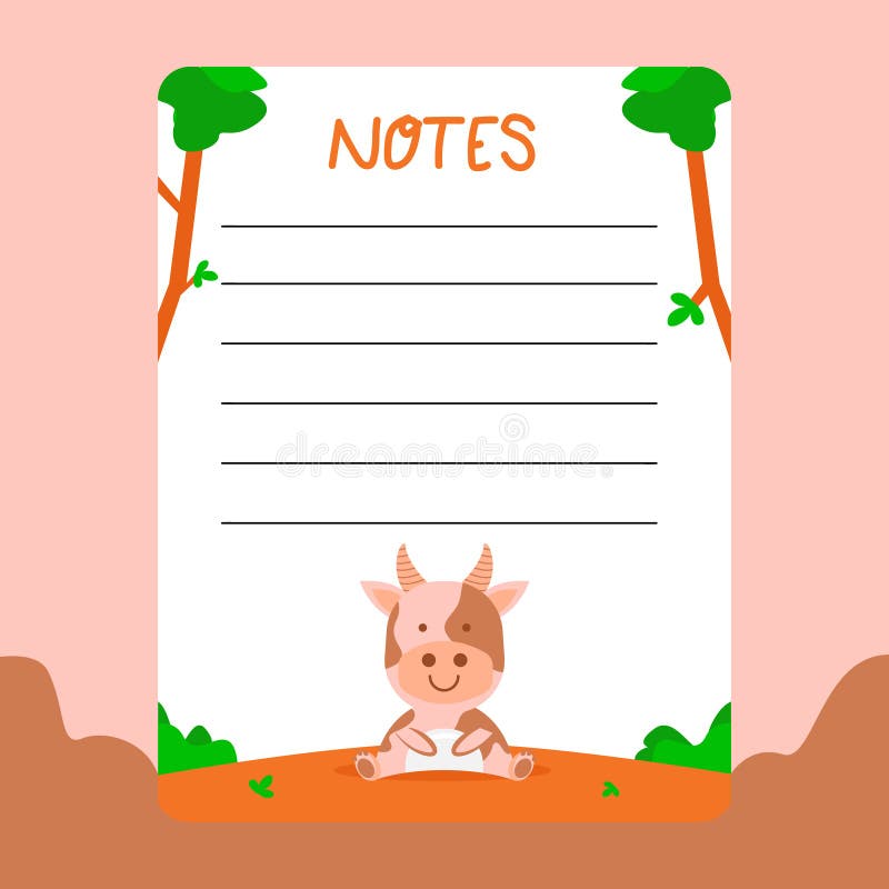 Notes Paper with Cute Cow Design Stock Vector - Illustration of notes ...