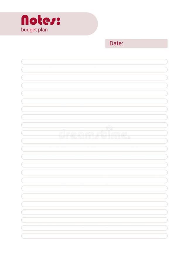 Notes of Personal Monthly Budget Planner, Vector Illustration. Stock ...