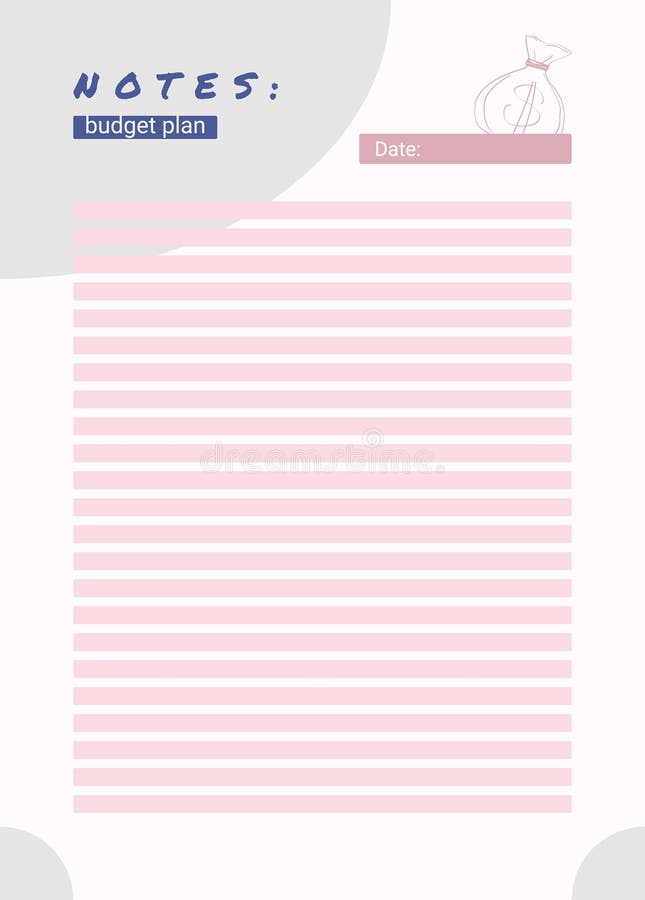 Notes of Personal Monthly Budget Planner, Vector Illustration. Stock ...