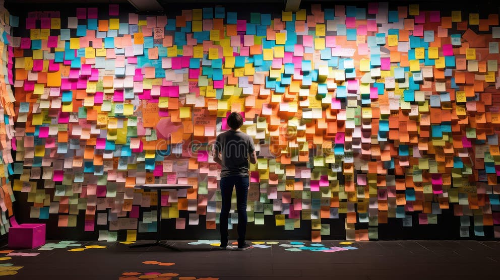 Notes post its wall stock illustration. Illustration of collaboration ...