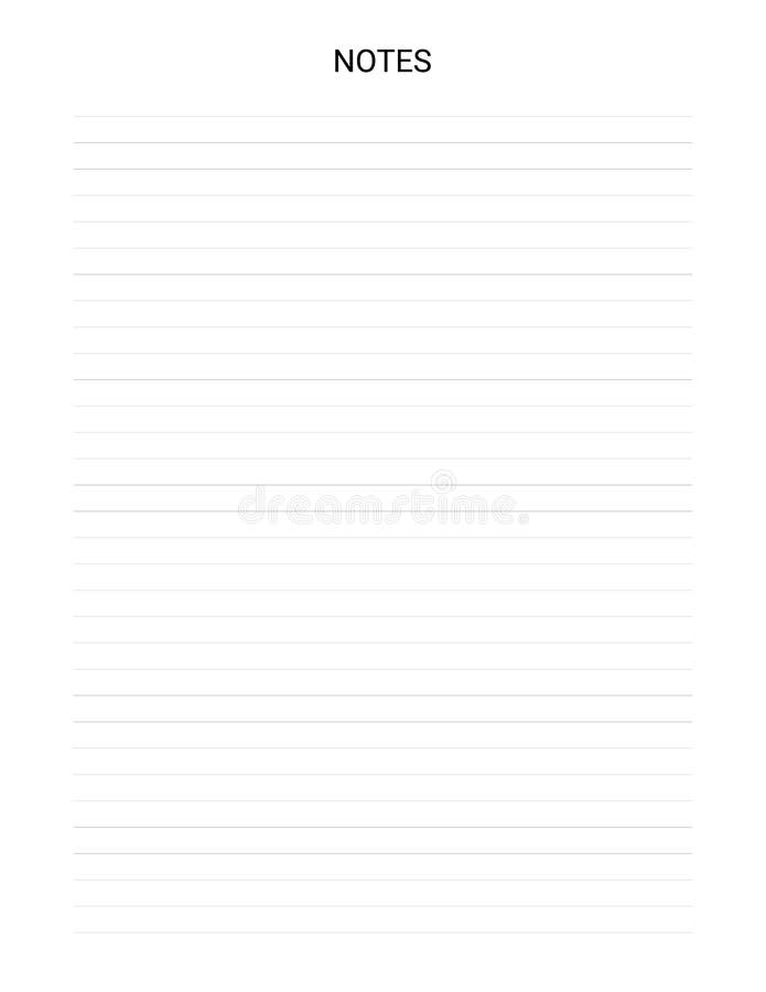 Notes Printable Template Vector. Blank White Lined Notebook Page in ...