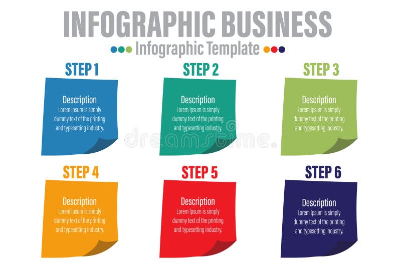 Notes Process with Six 6 Steps or Six 6 Option. Three Colorful Graphic ...