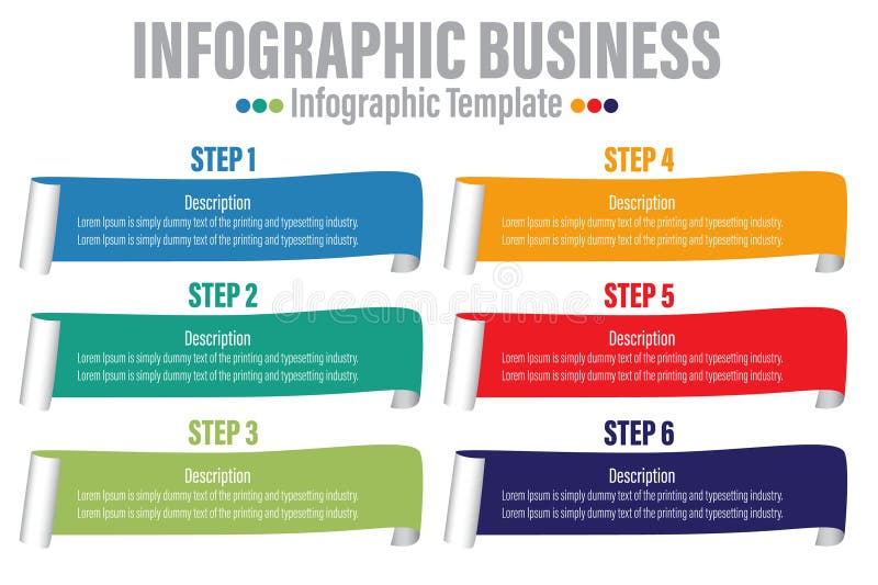 Notes Process with Six 6 Steps or Six 6 Option. Three Colorful Graphic ...