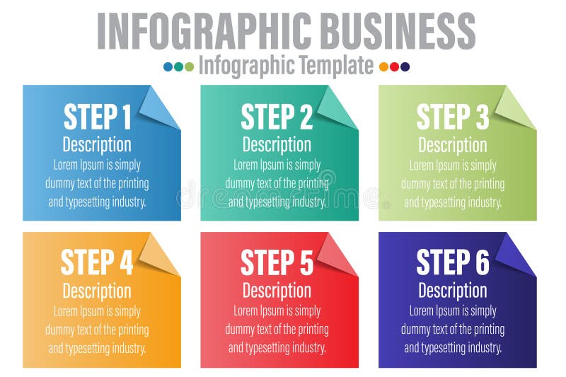 Notes Process with Six 6 Steps or Six 6 Option. Three Colorful Graphic ...
