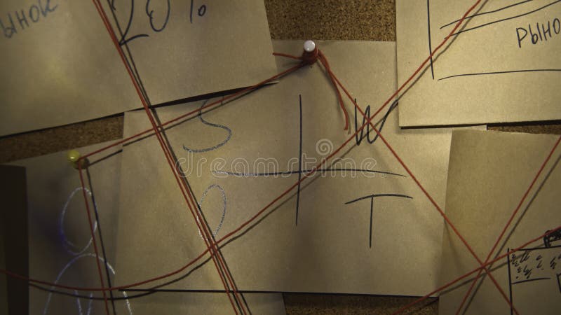 Notes with Red Thread. Stock Footage. Close-up of Mysterious Notes ...