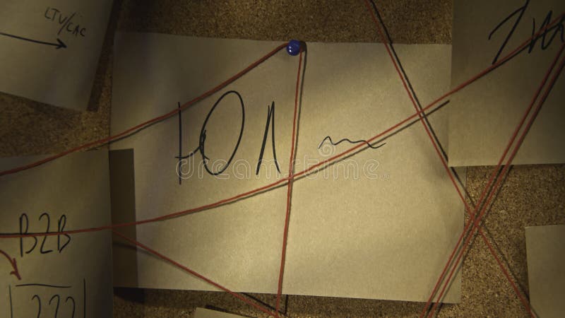 Notes with Red Thread. Stock Footage. Close-up of Mysterious Notes ...