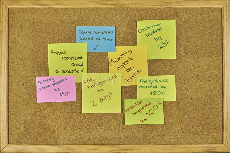 Notes of Resolutions and Goals on a Cork Board Stock Photo - Image of ...