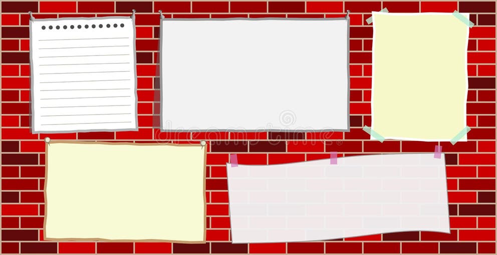 Five Paper Notes Template on the Brick Wall Stock Vector - Illustration ...