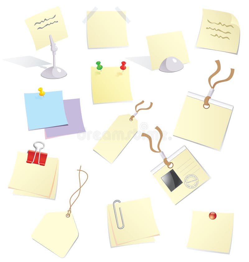 Paper Notes with Push Pin and Paperclip Stock Vector - Illustration of ...