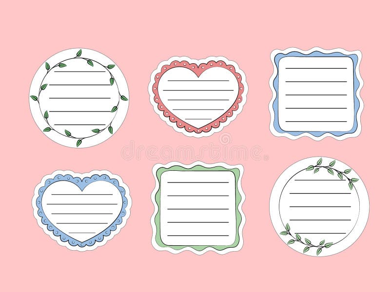 Notes Stickers Pack. Vector Illustration of Cute Hand Drawn Paper Notes ...