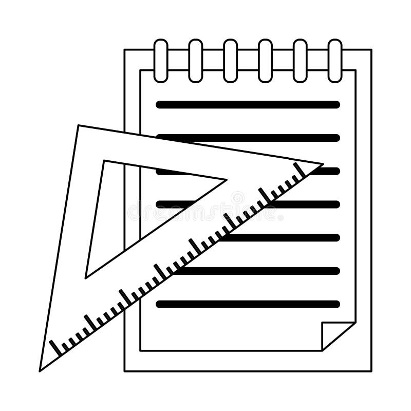 Notes with Triangle Ruler Black and White Stock Vector - Illustration ...