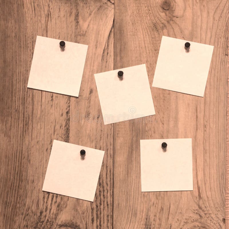 Notes on wood panel stock photo. Image of paper, thumbtack - 140826764