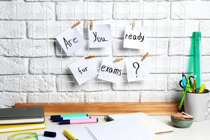 Notes with Words are You Ready for Exams Hanging on White Brick Wall ...