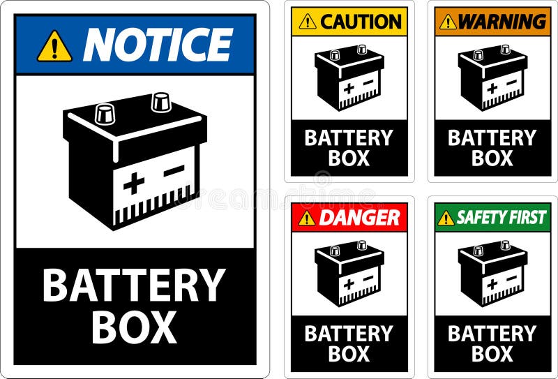 Notice Battery Box with Icon Sign on White Background Stock Vector ...