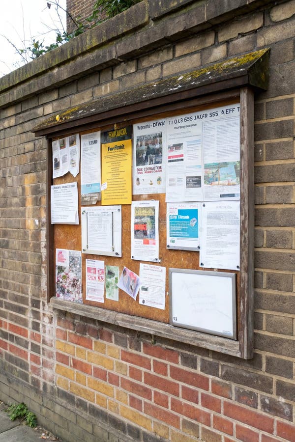 Notice board on brick wall stock illustration. Illustration of indoor ...