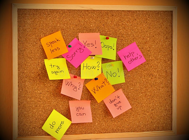 Notice Board with Sticky Note Pads Stock Photo - Image of message ...