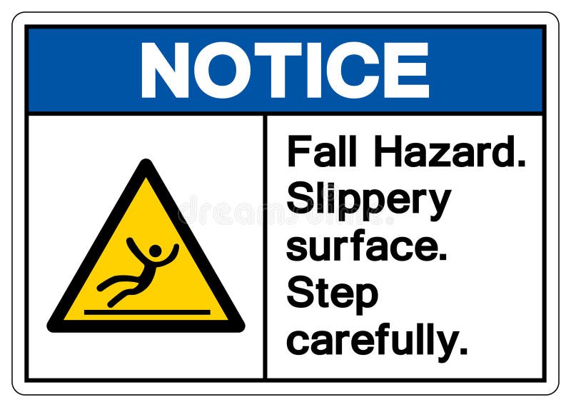 Notice Fall Hazard Slippery Surface Step Carefully Symbol Sign, Vector ...