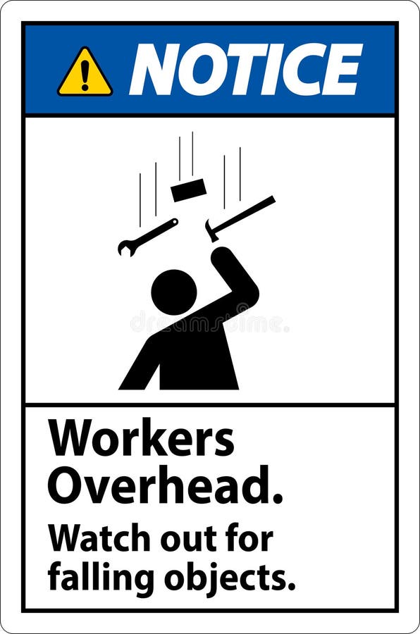Notice Falling Debris Sign, Workers Overhead Falling Objects Stock ...