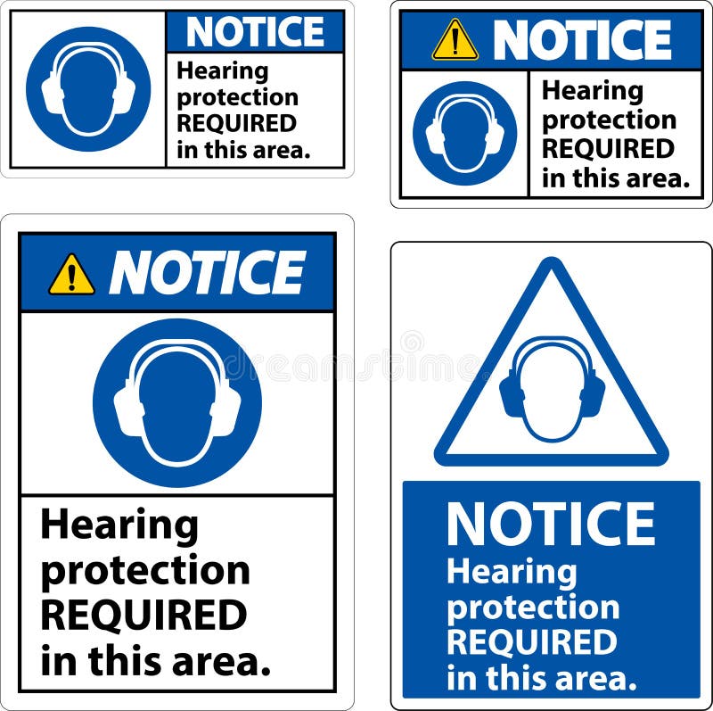Notice Hearing Protection Required Sign on White Background Stock ...